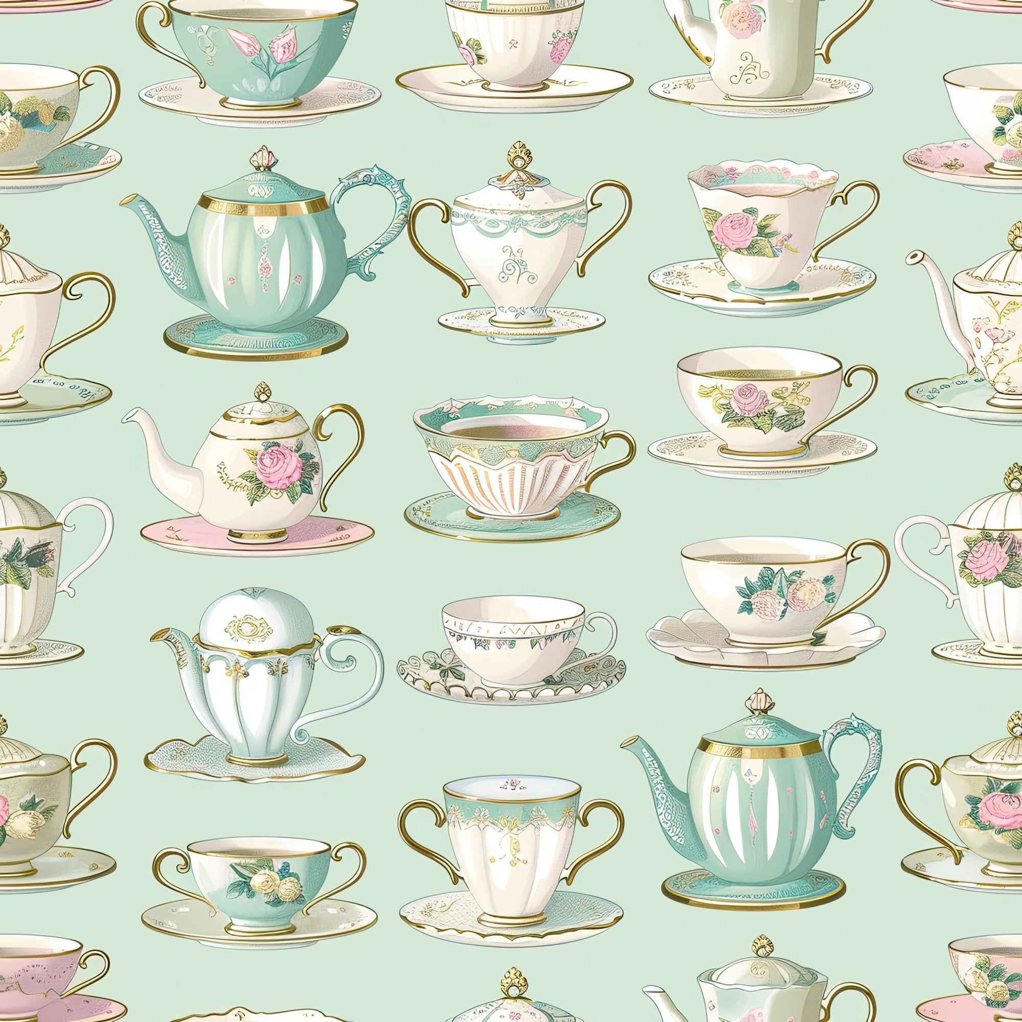 Whimsical Tea Party Pattern 1 Quilting Cotton Fabric – FabricMegaStore.com