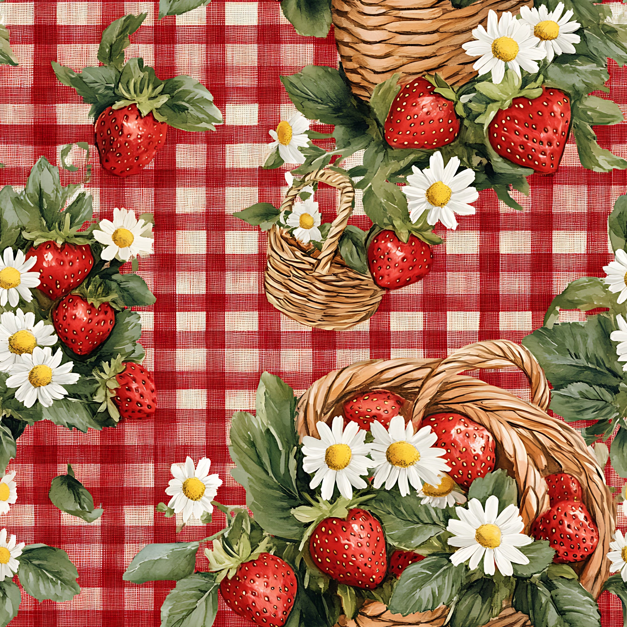 Strawberry Gingham Picnic Pattern 14 Quilting Cotton Fabric ...