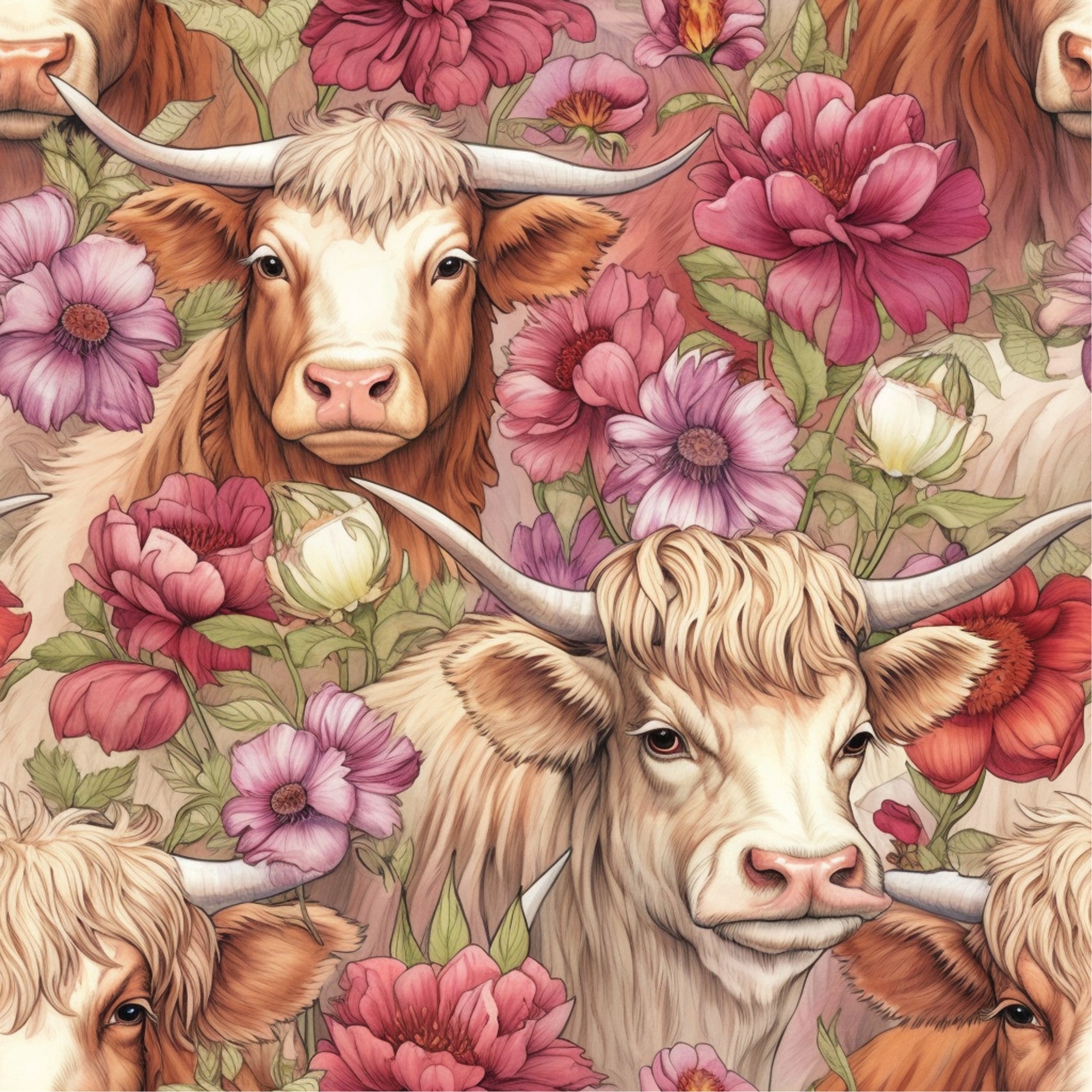 Pretty Highland Cows Pattern 19 Quilting Cotton Fabric ...