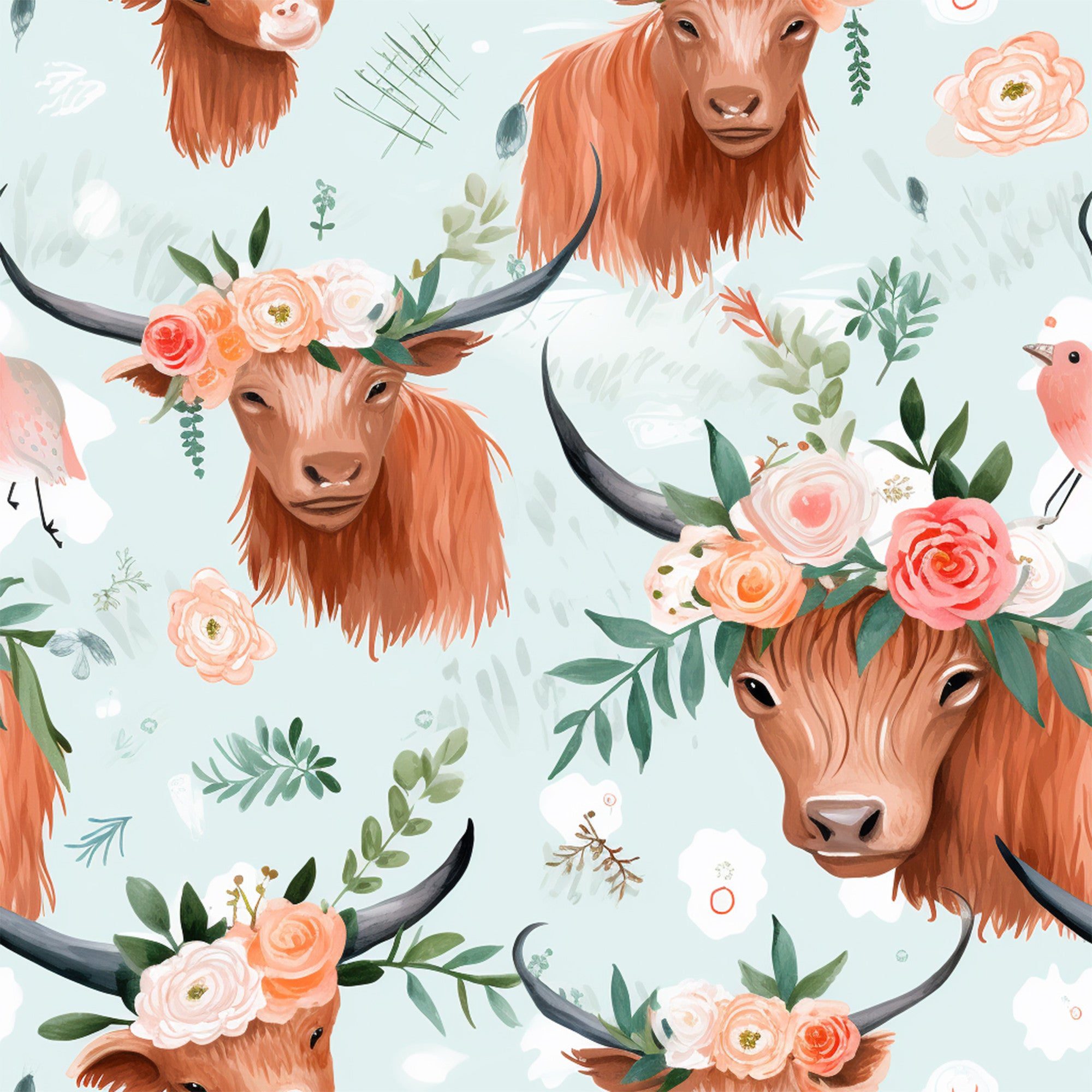 Handdrawn Highland Cows Pattern 7 Quilting Cotton Fabric ...