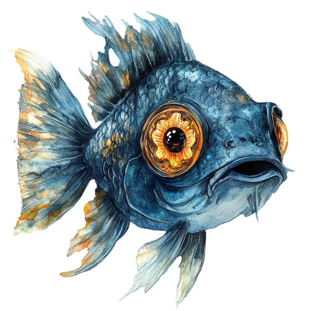 Watercolor Scary Fish Fabric Panel 16 – FabricMegaStore.com