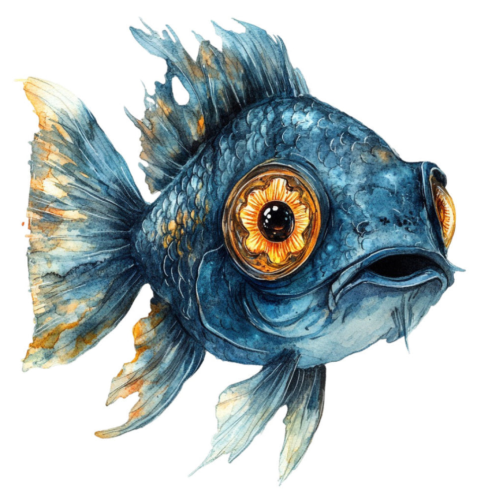 Watercolor Scary Fish Fabric Panel 16 – FabricMegaStore.com