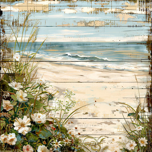 Floral Beach Scenes Fabric Panel 2 – FabricMegaStore.com