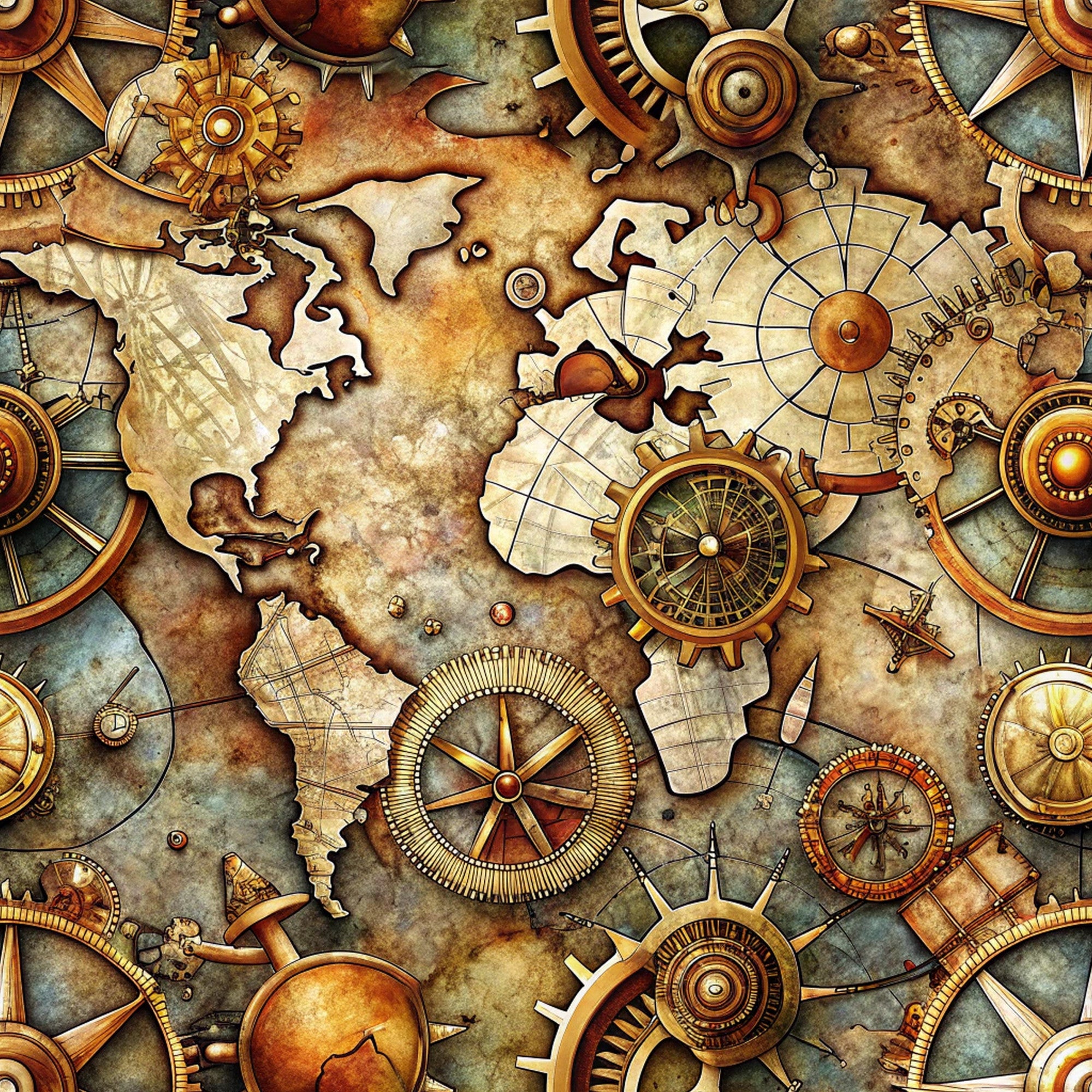 Steampunk Old Maps Pattern 10 Quilting Cotton Fabric – FabricMegaStore.com