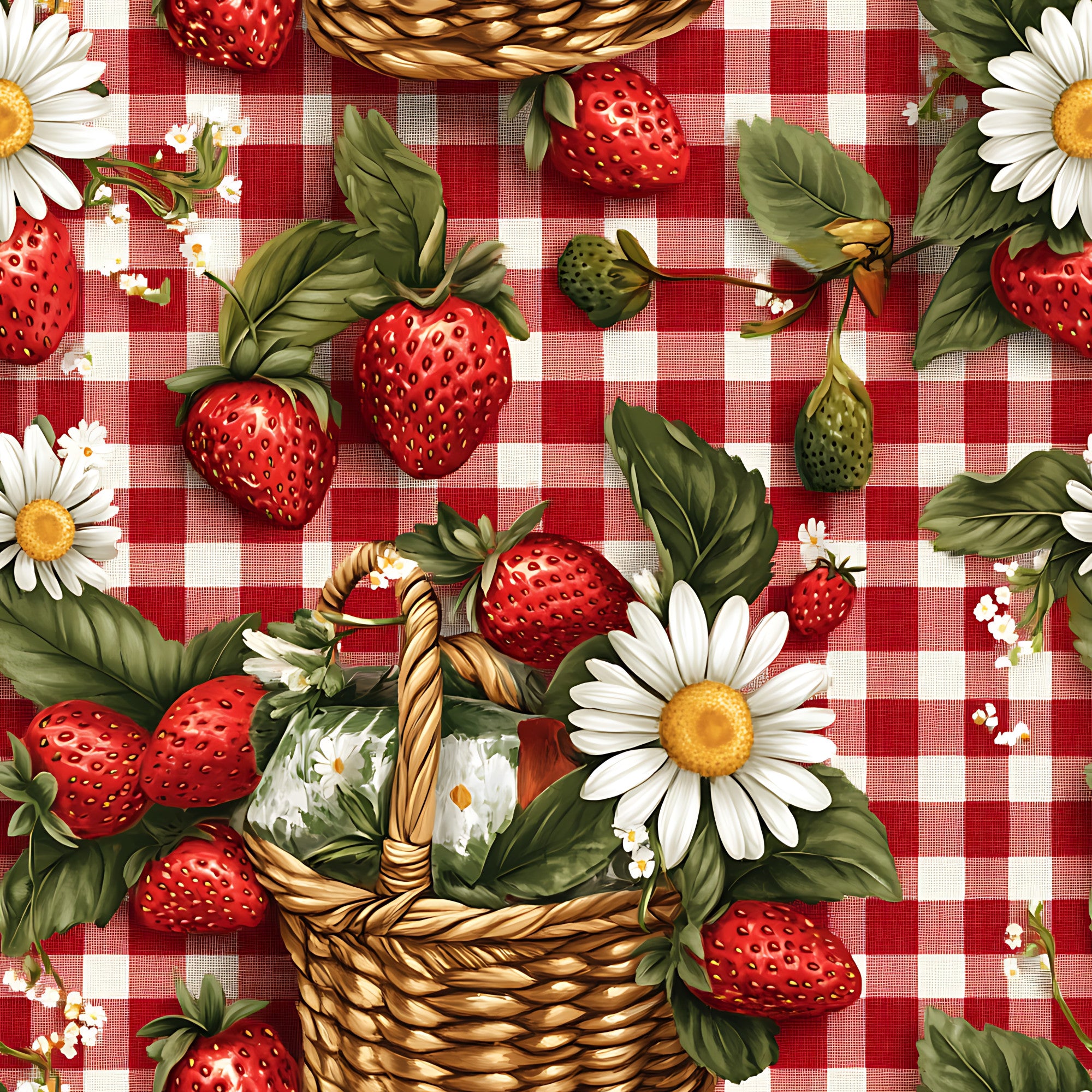 Strawberry Gingham Picnic Pattern 18 Quilting Cotton Fabric ...