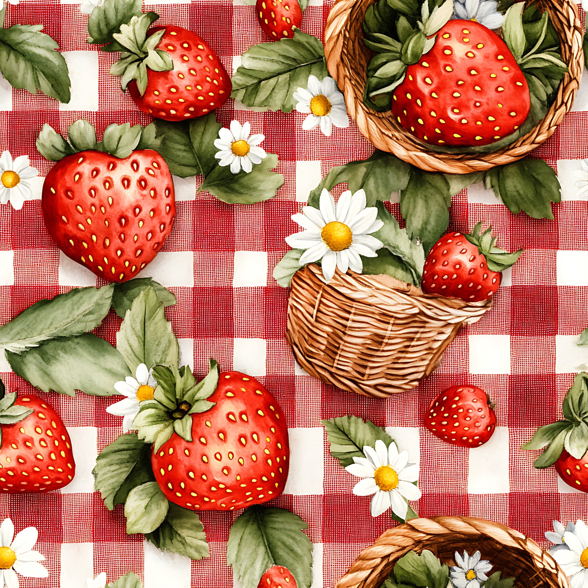 Strawberry Gingham Picnic Pattern 4 Quilting Cotton Fabric ...