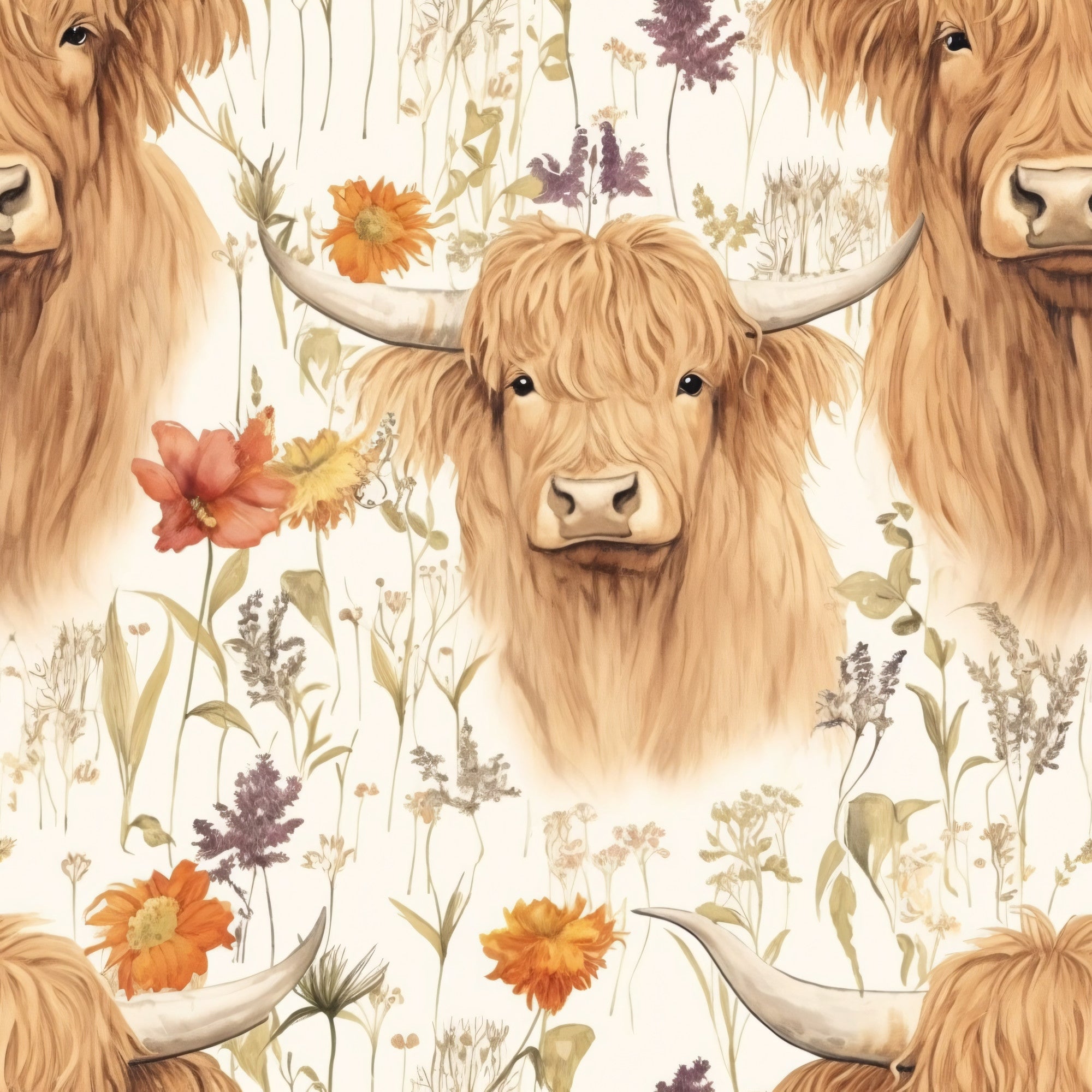 Highland Cows on the Farm Pattern 6 Quilting Cotton Fabric ...