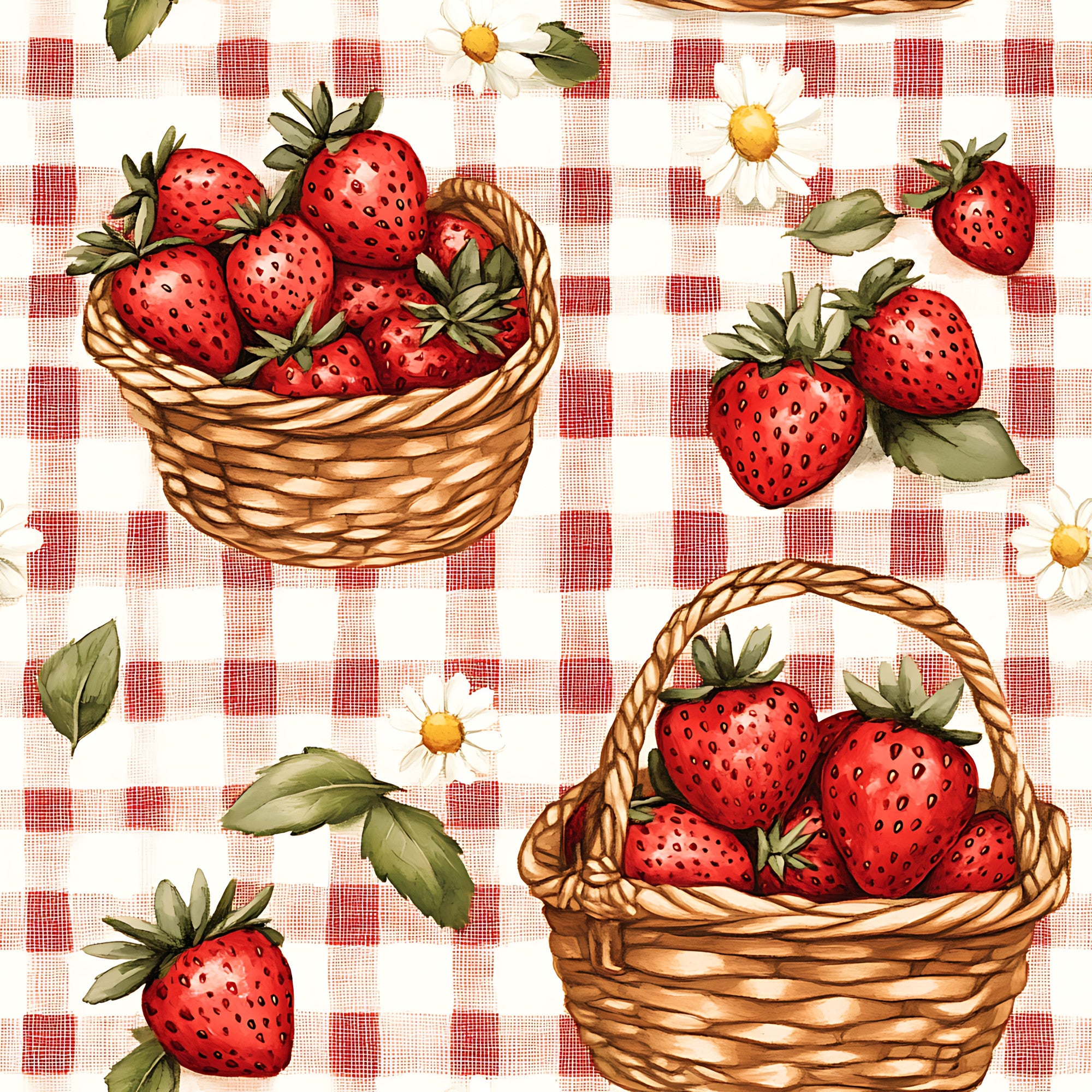 Strawberry Gingham Picnic Pattern 13 Quilting Cotton Fabric ...