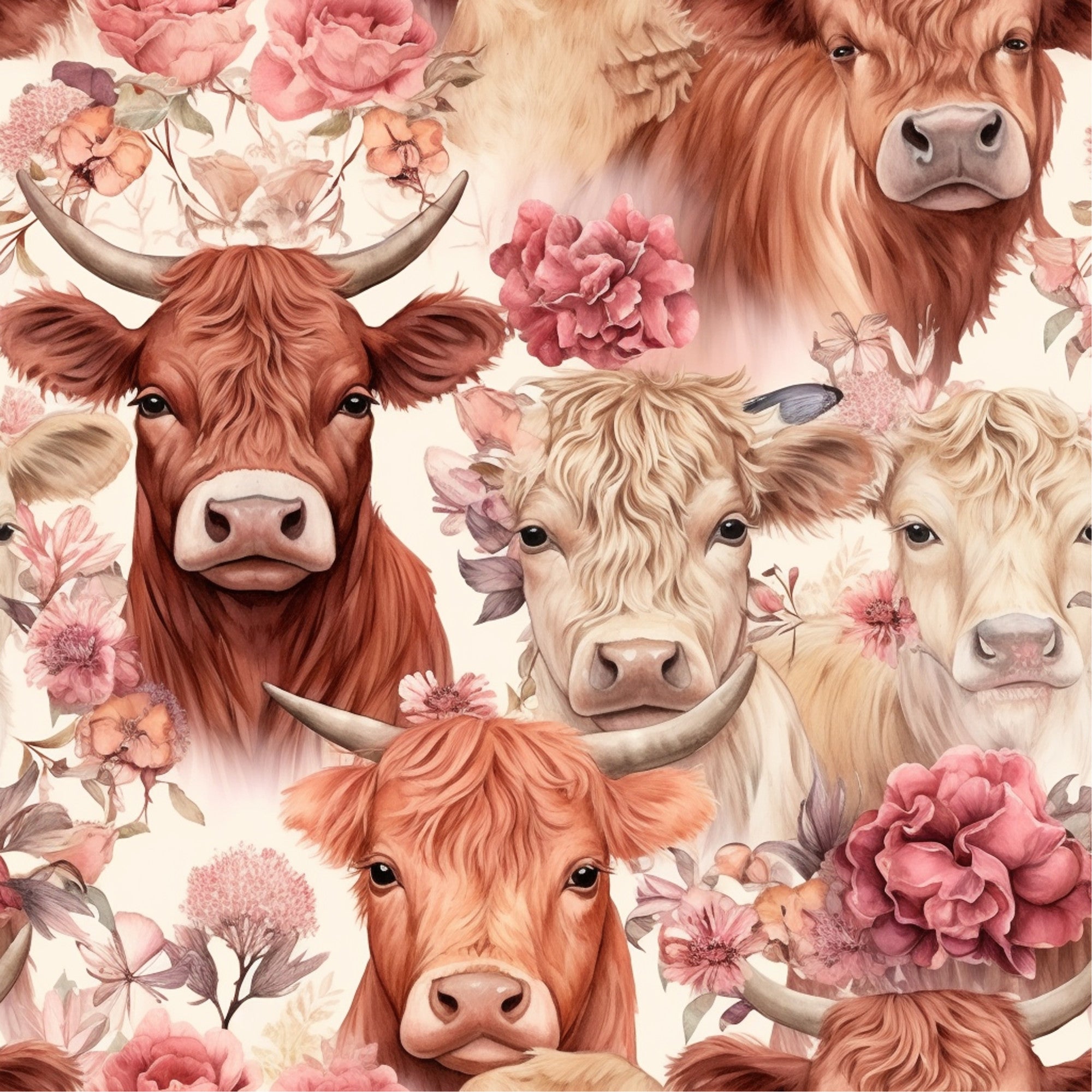 Pretty Highland Cows Pattern 13 Quilting Cotton Fabric ...