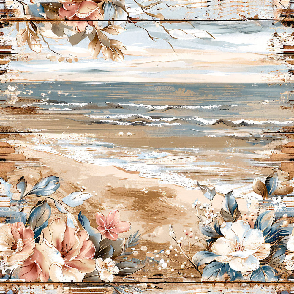 Floral Beach Scenes Fabric Panel 13 – FabricMegaStore.com