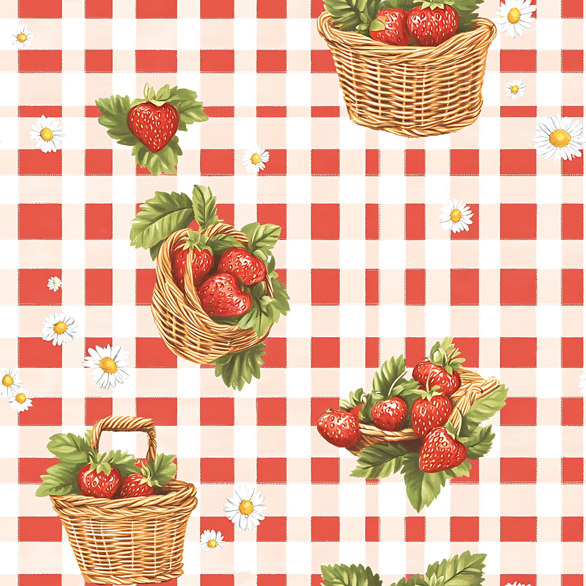 Strawberry Gingham Picnic Pattern 5 Quilting Cotton Fabric ...