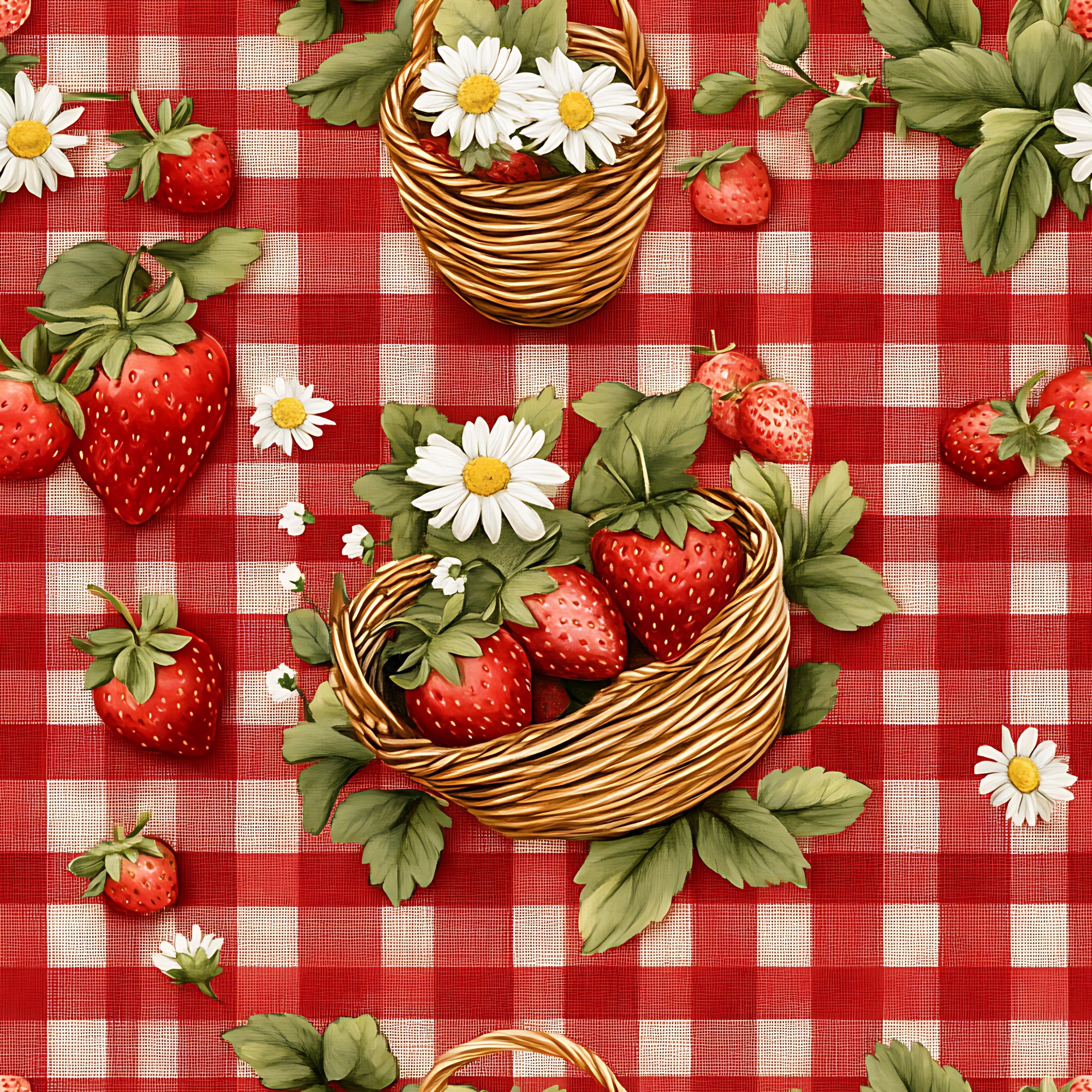 Strawberry Gingham Picnic Pattern 19 Quilting Cotton Fabric ...