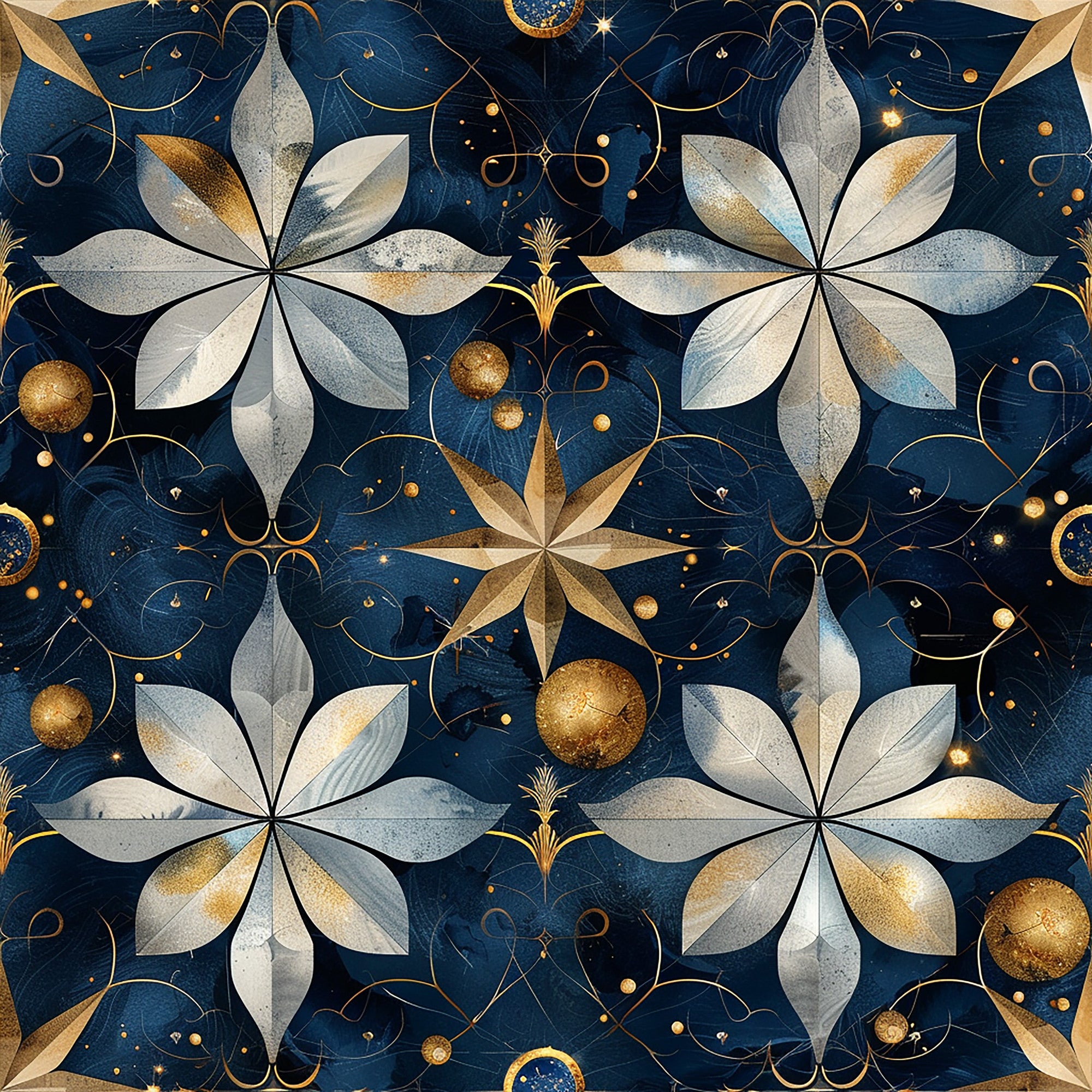 Baroque Celestial Pattern 5 Quilting Cotton Fabric – FabricMegaStore.com