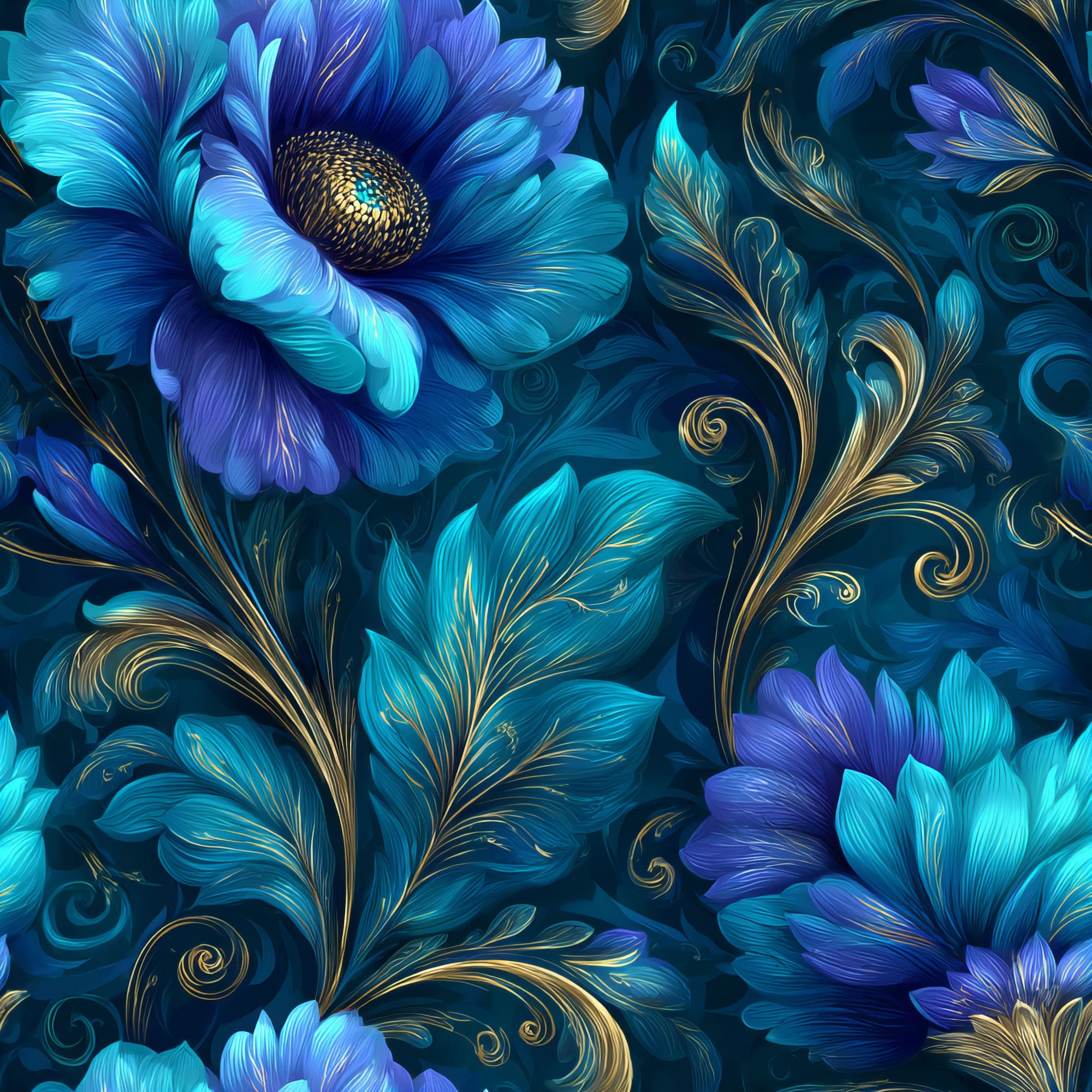 Blue Ornamental Floral Pattern 1 Quilting Cotton Fabric ...