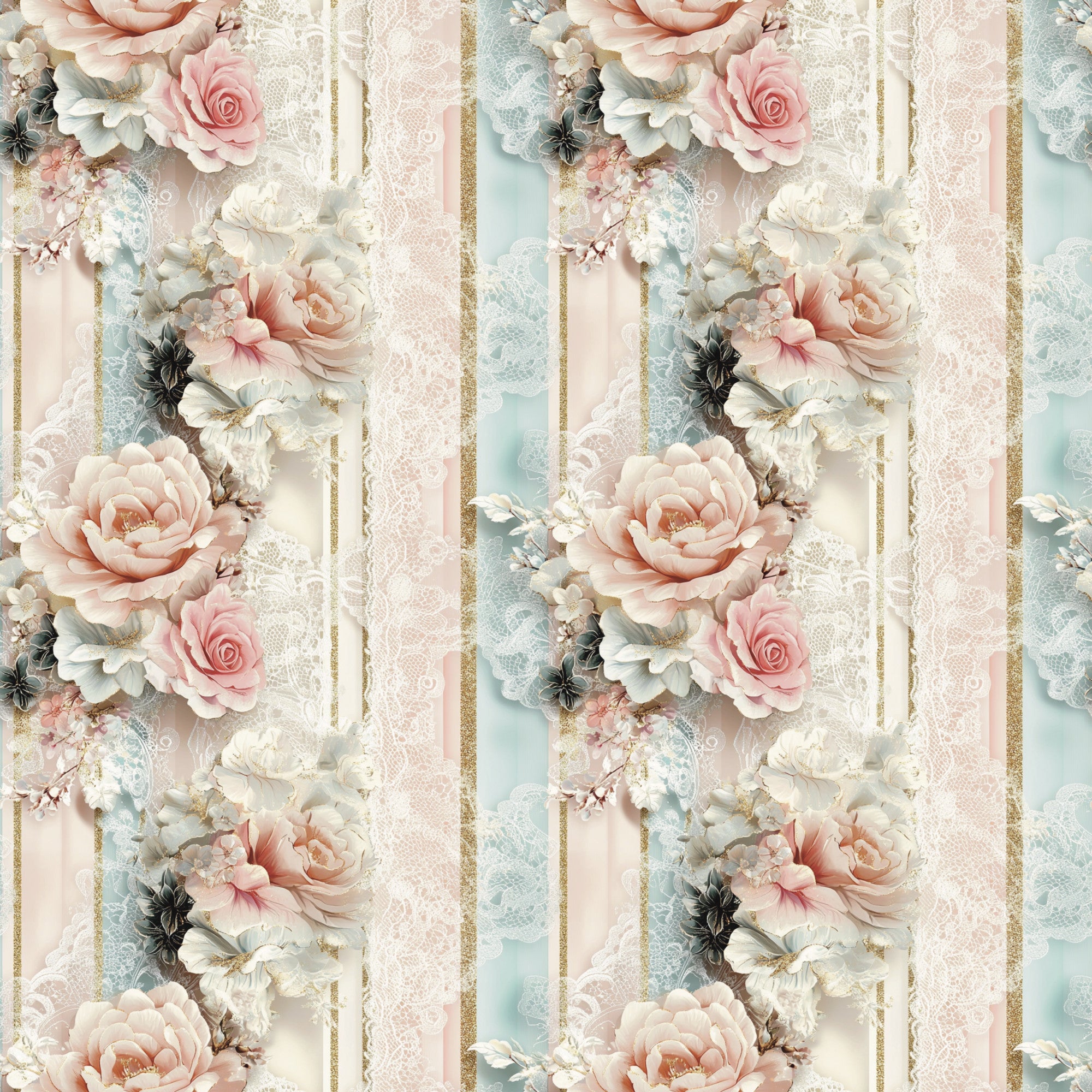 Floral Stripes Pattern 3 Quilting Cotton Fabric – FabricMegaStore.com