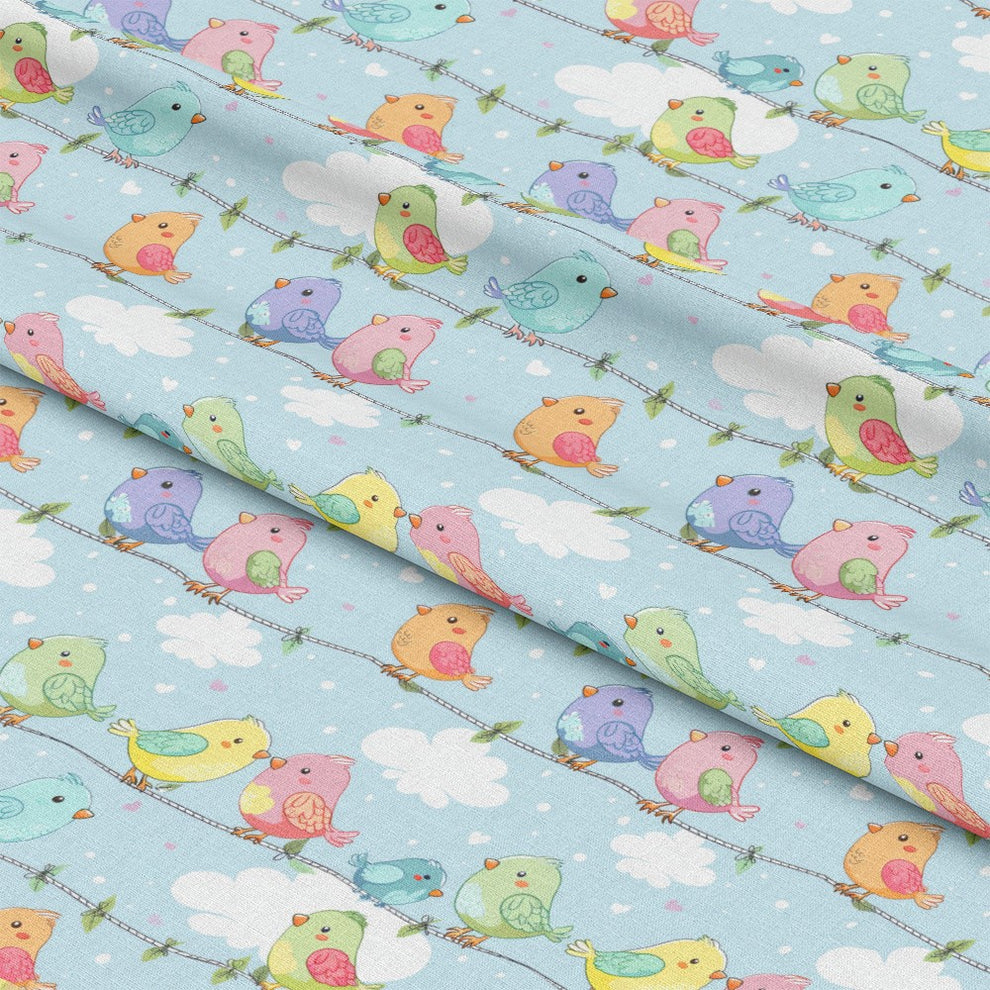 Cute Birds on a Wire Pattern 1 Quilting Cotton Fabric – FabricMegaStore.com