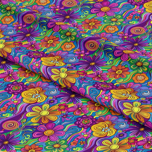 Rainbow Hippie Flowers Pattern 5 Quilting Cotton Fabric ...