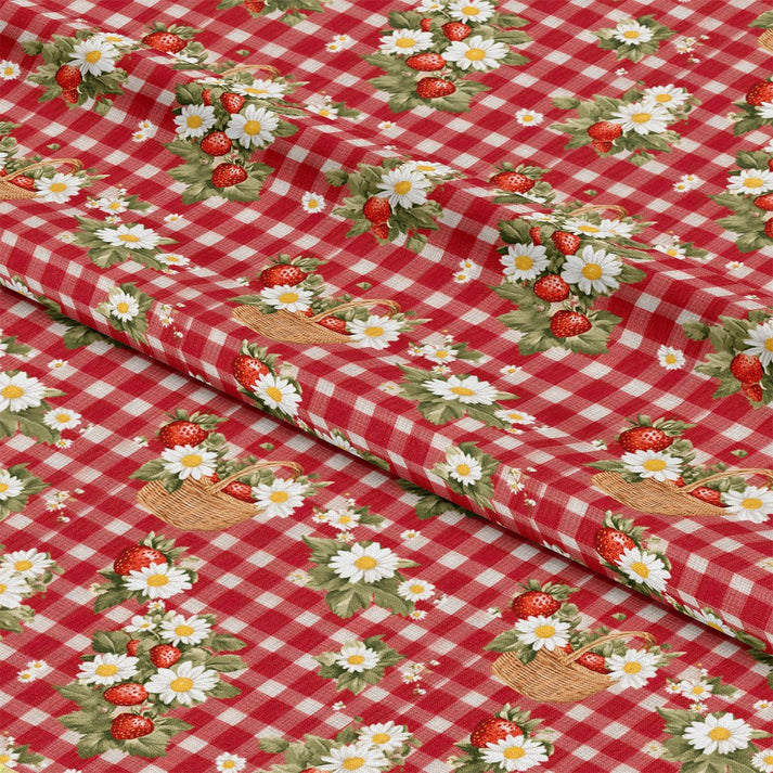 Strawberry Gingham Picnic Pattern 8 Quilting Cotton Fabric ...