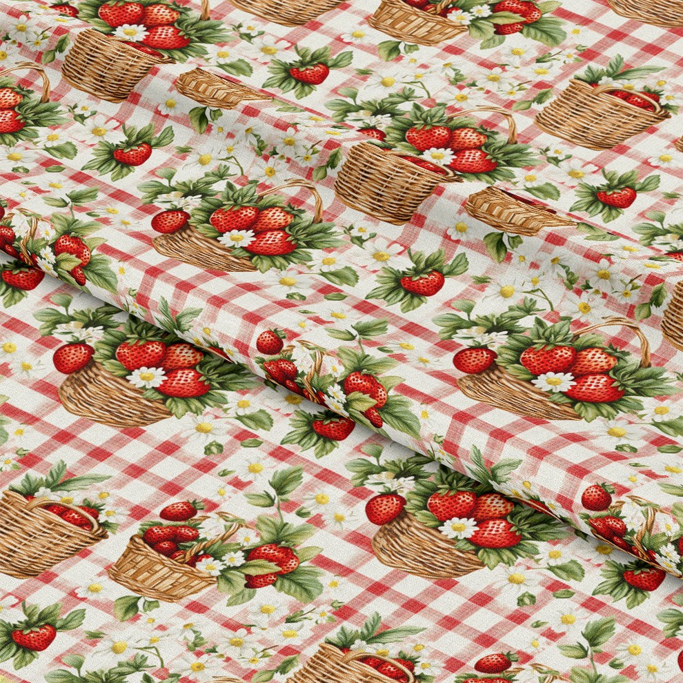 Strawberry Gingham Picnic Pattern 17 Quilting Cotton Fabric ...