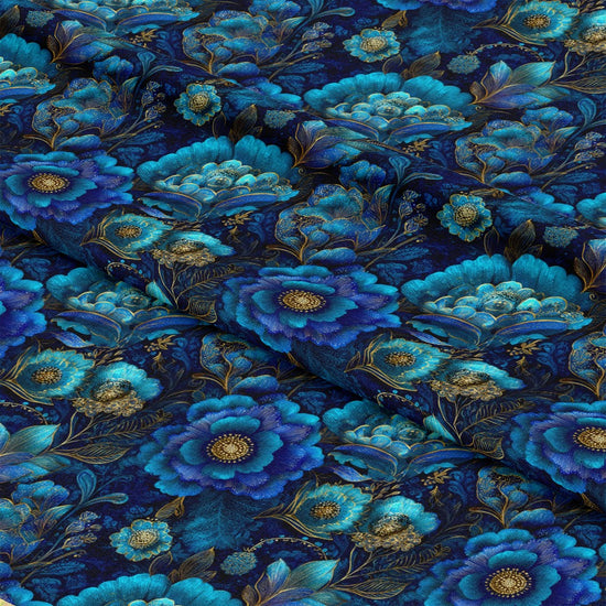 Blue Ornamental Floral Pattern 3 Quilting Cotton Fabric ...