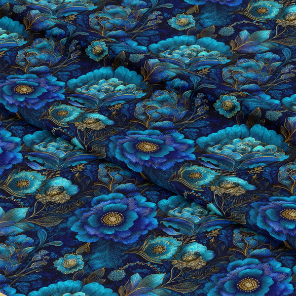 Blue Ornamental Floral Pattern 3 Quilting Cotton Fabric ...