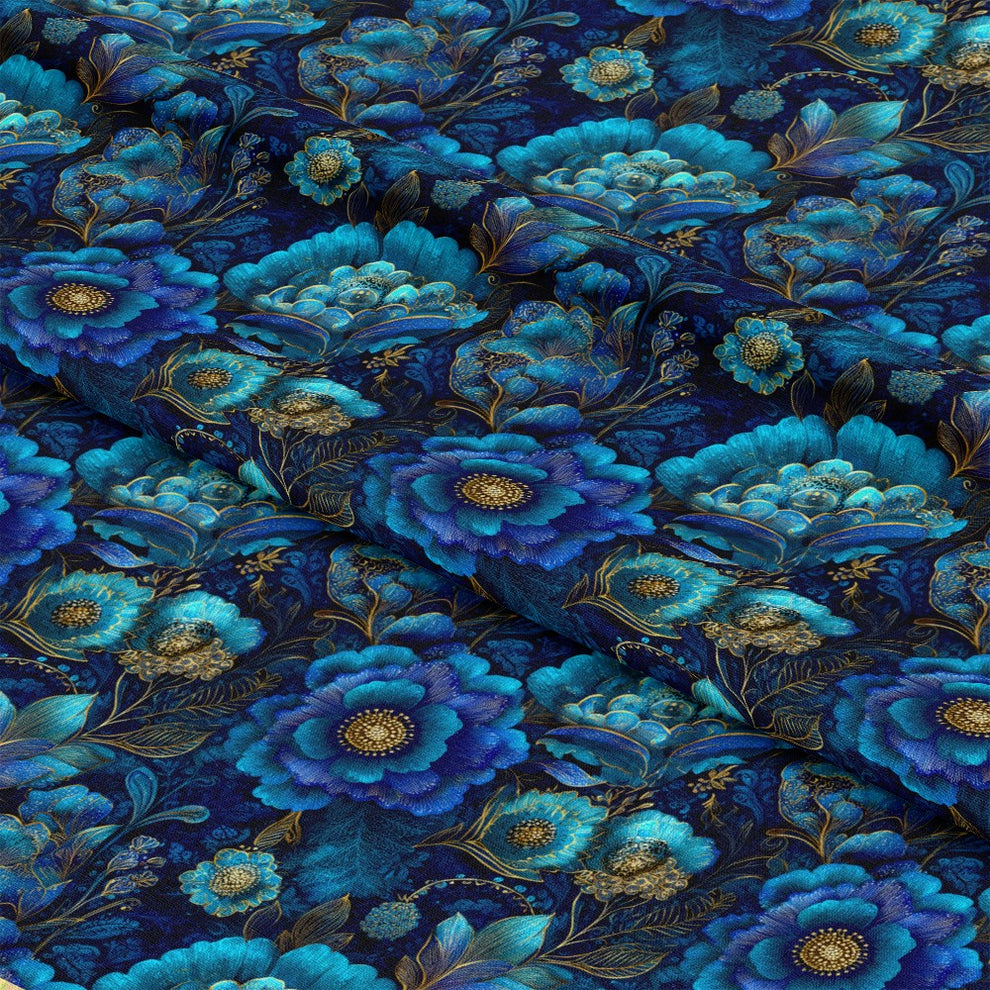 Blue Ornamental Floral Pattern 3 Quilting Cotton Fabric ...