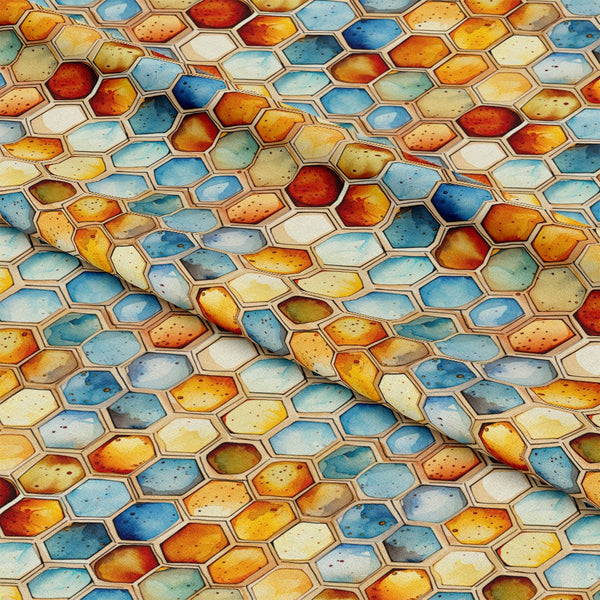 Watercolor Honeycomb Pattern 2 Quilting Cotton Fabric – FabricMegaStore.com