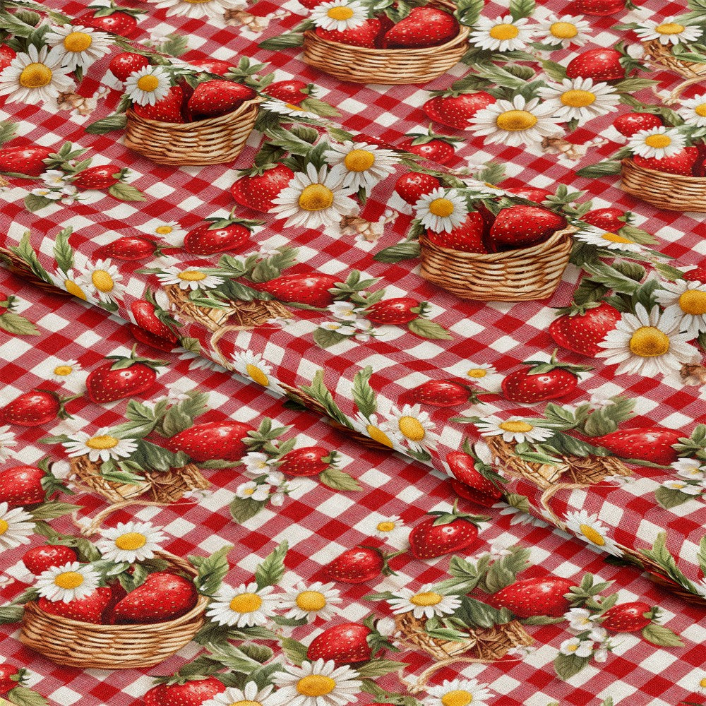 Strawberry Gingham Picnic Pattern 16 Quilting Cotton Fabric ...