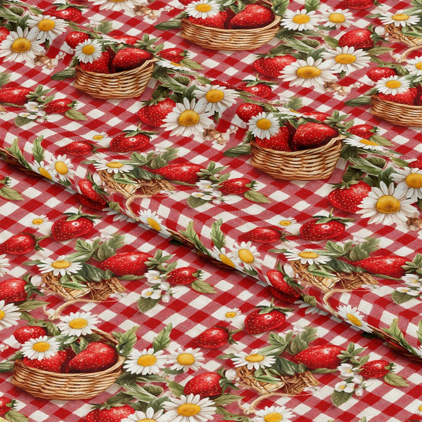 Strawberry Gingham Picnic Pattern 16 Quilting Cotton Fabric ...
