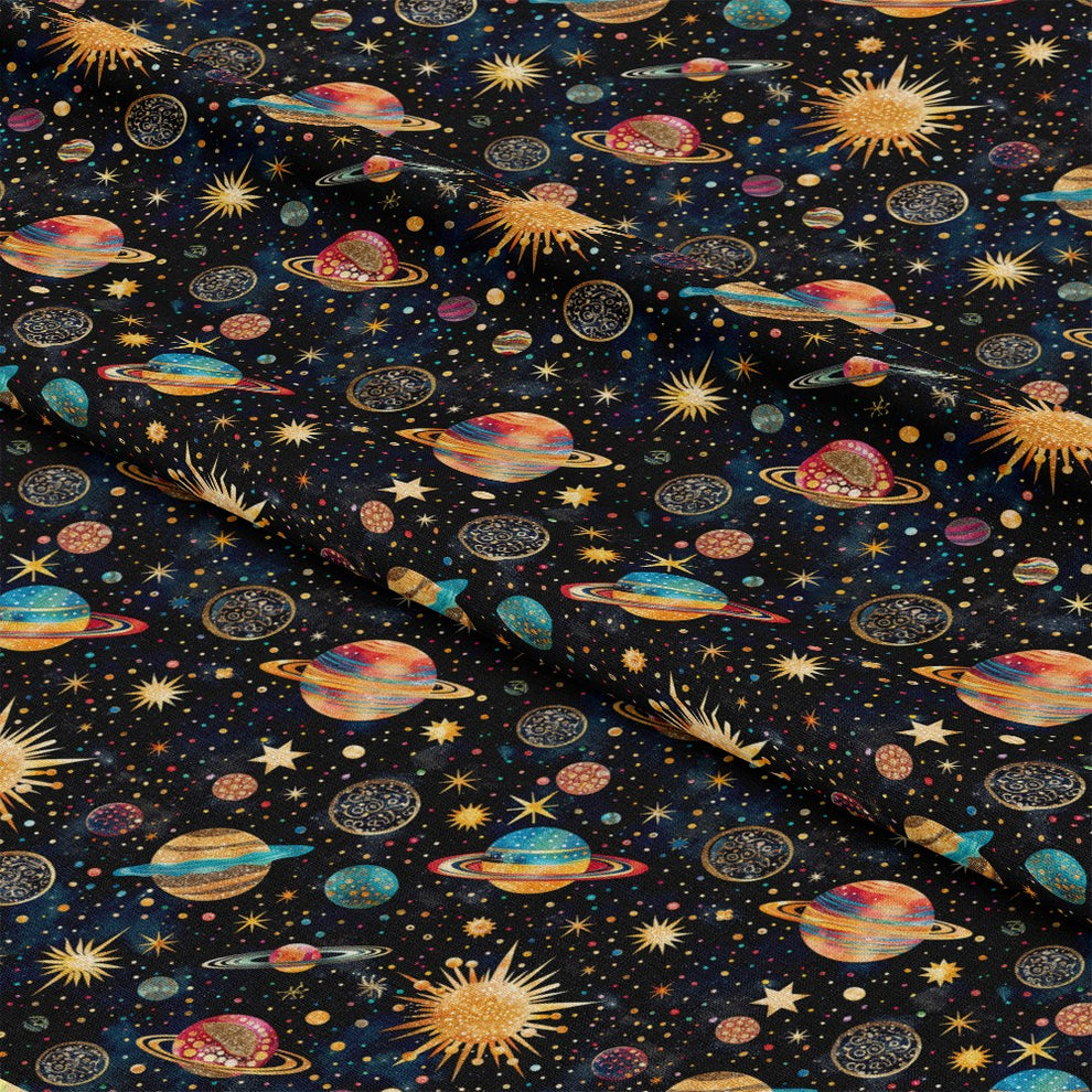 Planets and Stars Pattern 4 Quilting Cotton Fabric – FabricMegaStore.com